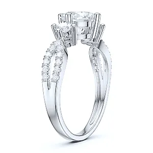 PRSTANI 14k White Gold Pave Spilt Shank 1ct Main Simulated Diamond Engagement Ring Promise Ring For Women (5.5)