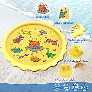 Kids Sprinkler, Splash Pad for Toddlers 3-15Y Summer Outdoor Baby Splash Play Mat 68" Kids Swimming Pool Water Toys for Backyard Fun Games Learning Party Children Toddlers Boys Girls Dogs Kids(Yellow)