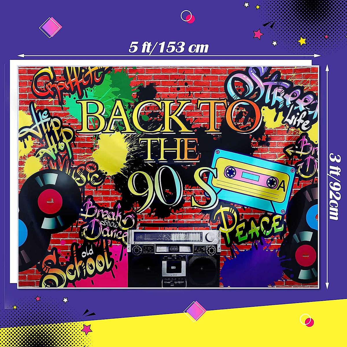 90s Party Decorations Supplies Includes Inflatable Radio Boombox Backdrop Inflatable Mobile Phone and 16 Inch Gold Foil Chain Balloons for Cosplay Prop Hip Hop Party