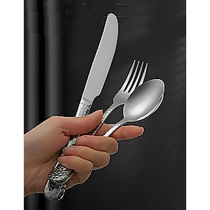 Hammered Silverware Set 16 Pieces Stainless Steel Flatware Set for 4, Mirror Polished Tableware Cutlery Set for Home Kitchen Restaurant Hotel, Kitchen Utensils Set, Modern Design, Dishwasher Safe