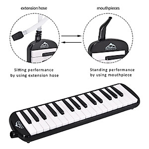 EASTROCK 32 Key Melodica Instrument Air Piano Keyboard Soprano Melodica with 2 Mouthpieces Tube Sets, Carrying Bag for Kids Beginners Adults Gift, Black