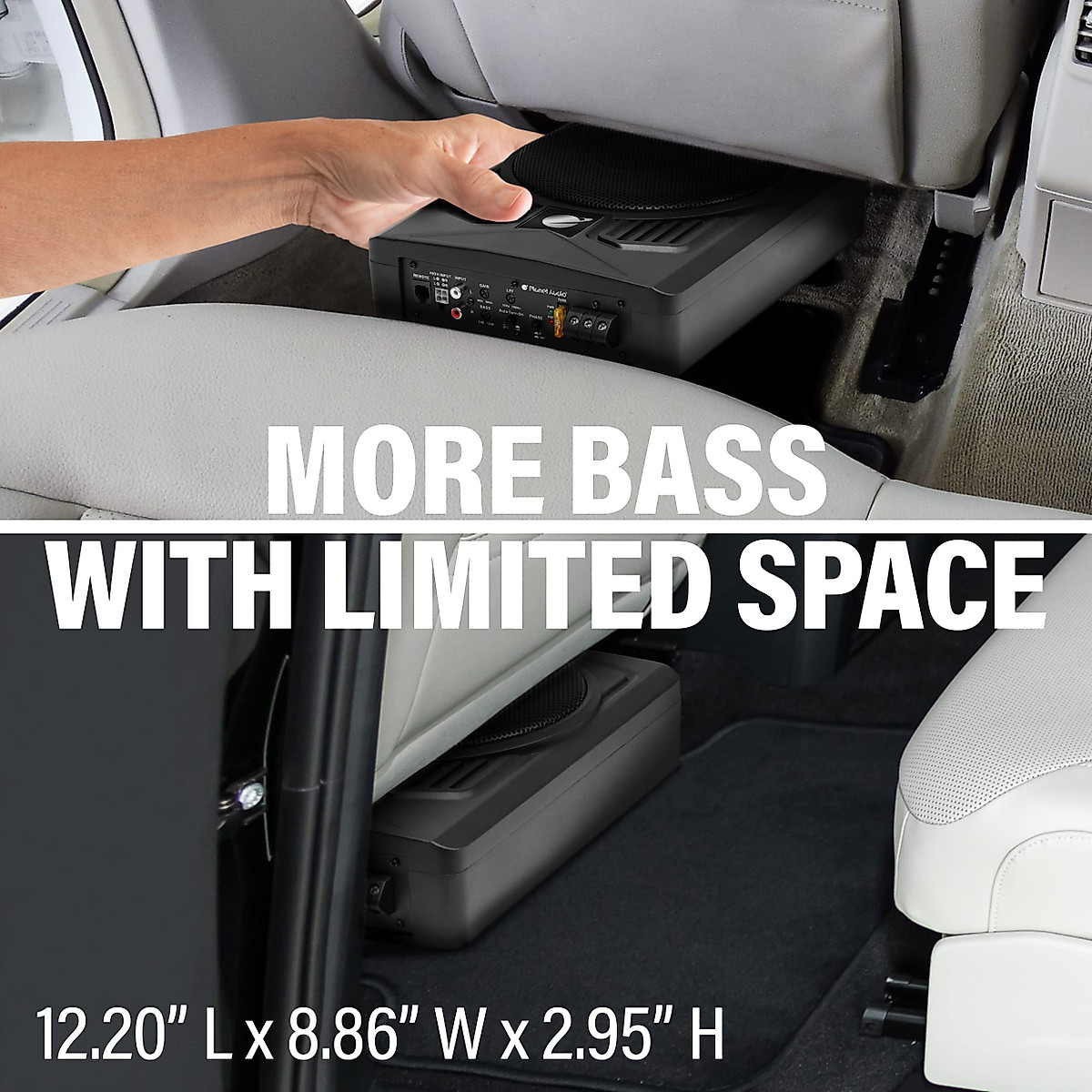 Planet Audio P8AWK Low Profile 8 Inch Under Seat Powered Car Subwoofer - 800 High Output, Built-in Amplifier, for Truck, Boxes and Enclosures, Remote Subwoofer Control