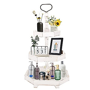 3 Tiered Tray, Rustic Cake Stand with Large Capacity Diameter of 15.6" 12.6" 8.8" Wooden Trays Farmhouse Decorative Tiered Tray for Kitchen Bathroom