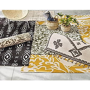 Fab Habitat Hand Hooked Area Rug - Stain Resistant, Plush/Soft Underfoot, Wool-Like Texture - Premium Recycled Polyester Yarn - Abstract Floral - Kitchen, Bathroom - Glamis - Mustard Yellow - 2 x 3 ft