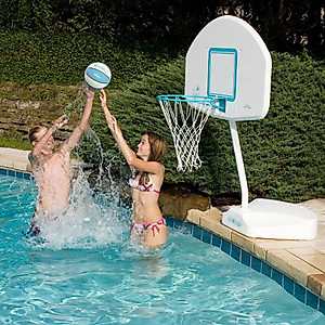 Dunn-Rite Junior Hoop Poolside Fillable Base Basketball Hoop w/Ball, Base, & 14 Inch Stainless Steel Rim, White