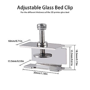 Aokin Adjustable 3D Printer Glass Bed Clips Clamp Compatible with Creality Ender 3/3 Pro, Ender 3S/3X, Ender 3 V2, Ender 5/5 Pro and CR-10/10S 3D Printer Heated Bed Glass Bed Platform, 4 Pcs