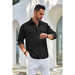 COOFANDY Mens Button Down Overshirt Jacket Casual Long Sleeve Shirts Stretch Dress Shirt