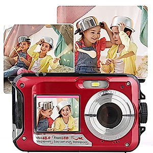 TOUMENY Waterproof Digital Camera, Full Hd 2.7K 48Mp16X Digital Zoom Video Recorder, Self-Timer Dual Screen