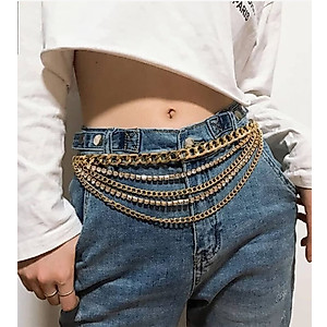 Tornito 6Pcs Multilayer Metal Hoop Link Waist Chain Belt Waistbands Butterfly Tassel Belly Bikini Body Thigh Hip Jewelry Side Pant Chain Belt for Women