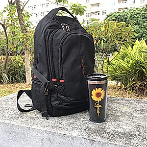 NVJUI JUFOPL Cute Sunflower Blessed Faith Travel Tumbler Coffee Mug for Men's & Women's 14 oz, With Flip Lid, Stainless Steel, Vacuum Insulated, Water Bottle Cup