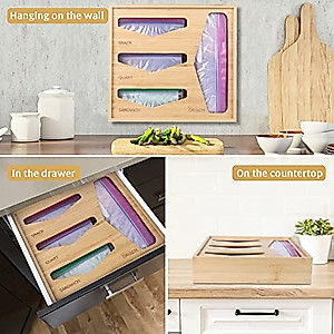 EFOBO Ziplock Bag Storage Organizer, Bamboo Food Storage Bag Organizer, Kitchen Drawer Baggie Holder for Gallon, Quart, Snack & Sandwich Bags