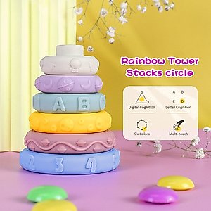 DASIGJID Stacking & Nesting Circle Toy, Soft Building Rings Stacker & Teethers, Squeeze Play with Early Educational Learning Stacking Tower, Best Gift for 6+ Months Boys & Girls