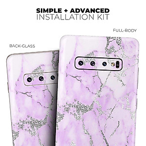 DesignSkinz Purple Marble & Digital Silver Foil V8 Protective Vinyl Decal Wrap Skin Cover Compatible with The Samsung Galaxy S20 (Screen Trim & Back Glass Skin)