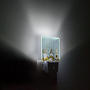 Big buy store Night Lights Auto Sensor Farm Sunflower Gnomes Plug-in LED Nightlights Dusk to Dawn for Living Room, Bedroom, Bathroom, Kitchen, Hallway, Stairways, Bee Butterfly Blue Wood Grain