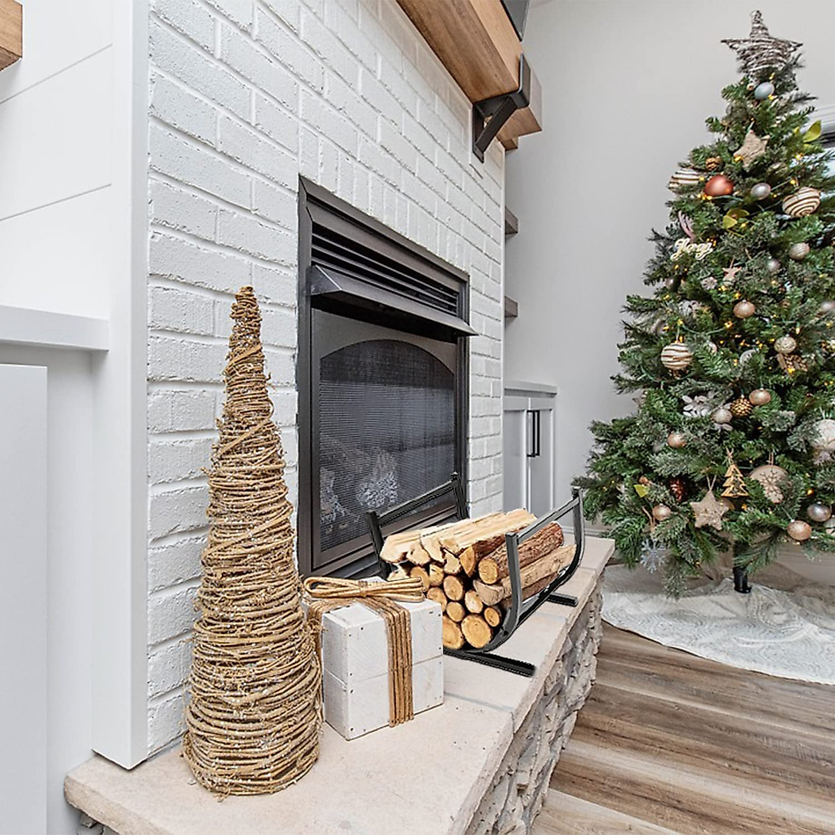 HECASA 17 Inches Indoor/Outdoor Firewood Log Rack Holding Storage Bracket Small Fireside Log Storage Decorative Wood Holder Duty Steel