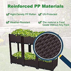 VINGLI Square Raised Garden Bed, Self-Watering Plastic Planter for Indoor Outdoor Vegetables, Fruits, Potato, Flowers, All Weather (6 Pcs)