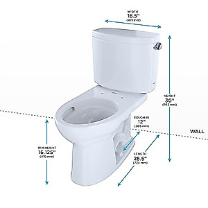 TOTO CST454CEFRG#01 Drake II Two-Piece Elongated 1.28 GPF Universal Height Toilet with CEFIONTECTand Right-Hand Trip Lever, Cotton White