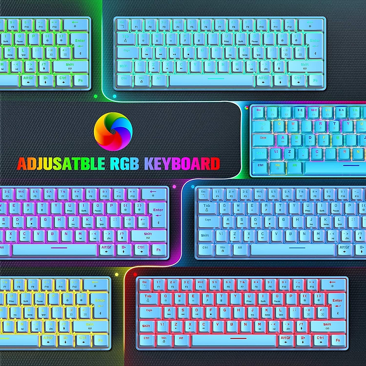 SELORSS ZIYOULANG T60 60% Compact Mechanical Gaming Keyboard RGB Chroma Type C Ergonomic Mini Keyboard UK Layout 12000DPI Gaming Mouse Honeycomb Shell for PC/PS4/PS5/Xbox(Red Switch)