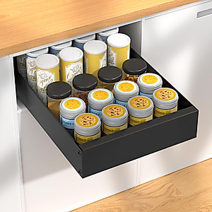 Pull Out Cabinet Organizer, Pull Out Drawers for Cabinets, 11.8" W x 16.9" D, Cabinet Pull Out Shelves, Heavy slide drawers Fixed with Adhesive Nano Film Fixed, For Kitchen, Bathroom (Black)