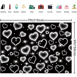 Black Heart Early 2000s Backdrop Love Heart 90s Old School Photography Background Sweet 16th 18th 21th 30th Women Men Happy Birthday Party Decoration 7x5FT