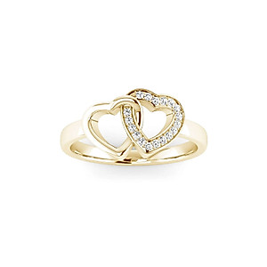 CTIEIP 10K/14K/18K Gold Diamond Heart Ring for Women Real Diamond Promise Ring Jewelry Gift for Her (1/10 cttw, G-H Color, I2-I3 Clarity)