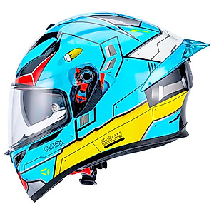 Myamis K5 Motorcycle Helmets Adult Full Face Men Womens Helmet DOT Certified (Blue Challenger, M)