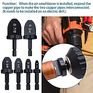 Hilitand 6Pcs Swaging Tool Drill Bits Set, Professional Manual Copper Pipe Swage Tool Drill Bits Triangular Handle, HVAC Repairing Set 7/8'', 3/4'', 5/8'', 1/2'', 3/8'', 1/4'' Bits