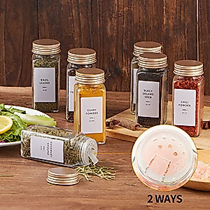 Skiileor 25 Pcs Spice Jars with Label- Glass Spice Jars with Gold Metal Caps,Shaker Lids, Funnel, Chalk Pen, Brush,Cleaning Cloth 4oz Seasoning Containers Bottles for Spice Rack, Cabinet, Drawer