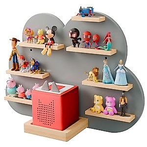 LUPWNEKA Cloud Tonie Shelf for Toniebox Storage - Unique Floating Magnetic Wall Shelf for 16-26 Tonie Figures,Grey Beech Wood Display Tonie Shelf for Children Kids, Nursery Room