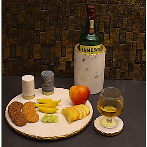 GMRS Home White Marble Board for Meats Breads Charcuterie Round Cutting Serving Board with Gold Foiling - 12 Inch