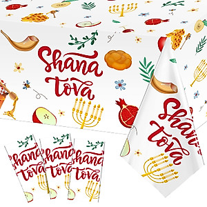 3 Packs Rosh Hashanah Tablecloth Waterproof Rosh Hashanah Plastic Table Cover Shana Tova High Holy Day Tablecloth Jewish New Year Tablecloth for Kitchen Dining Room Decor Supplies 54 x 108 Inches