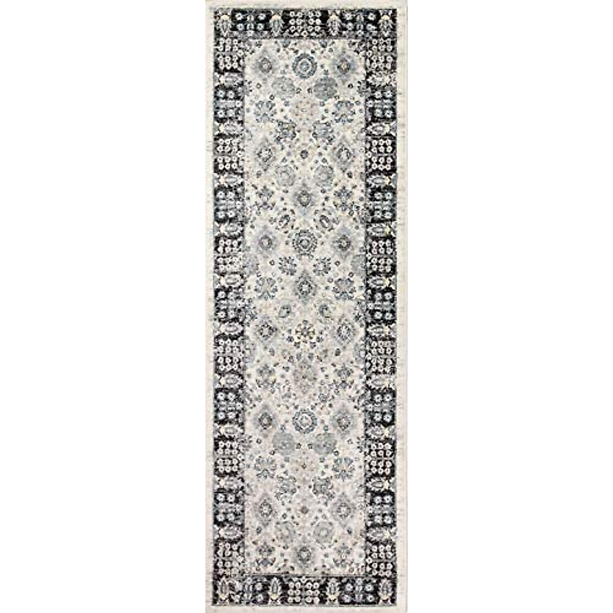 Bashian Collection Area Rug - Luxury Power Loom Polyester - Home Decor for Runner Rug, Entryway Rug, Living Room Rugs, 2.6’ x 8’, Ivory/Charcoal