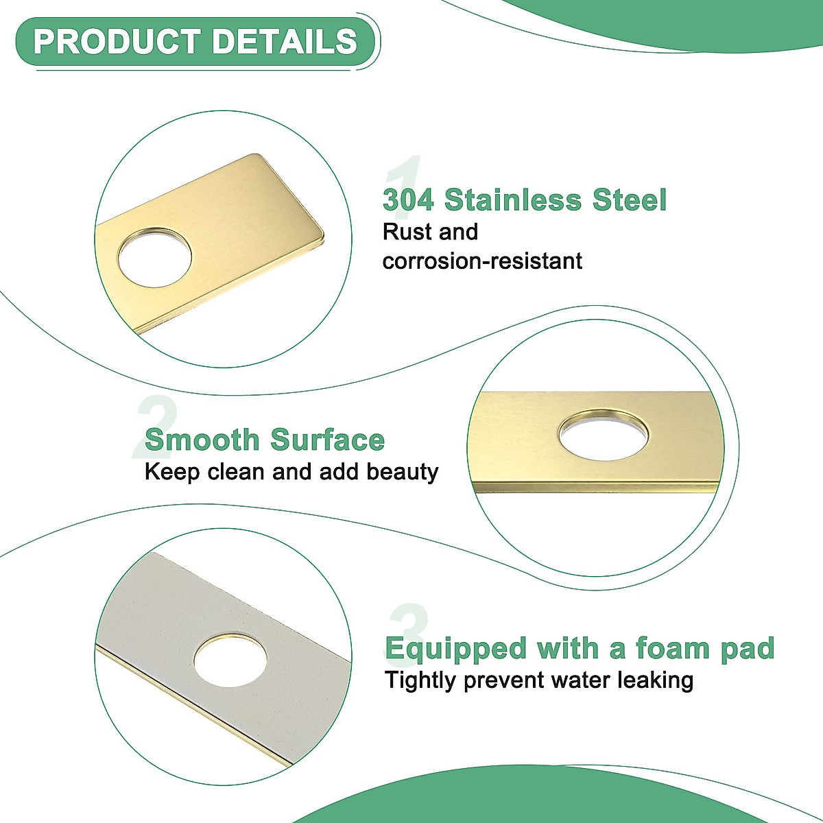 M METERXITY Faucet Deck Plate, 6 Inch Square Hole Cover Deck Plate for Bathroom/Kitchen Sink, 304 Stainless Steel Escutcheon Faucet Plate [Brushed Gold]