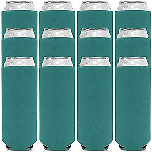 CSBD Blank Slim Beer Can Coolers Premium Quality Soft Drink Coolies Collapsible Insulators Bulk, 12 Packs, Great For Monograms, DIY Projects, Weddings, Parties, Events (12, Teal)