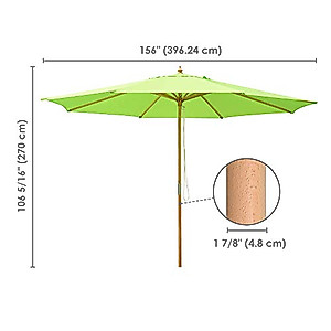 Yescom 13ft Wood Patio Umbrella 8 Ribs Outdoor Market Deck Umbrella Backyard Parasol with German Beech Bright Green