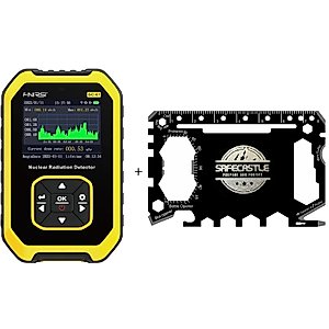 Bundle of 1 Geiger Counter Nuclear Radiation Detector-FNIRSI Radiation Dosimeter with LCD Display, Portable Handheld Beta Gamma X-ray Rechargeable and Safecastle Multipurpose Toolkit Card