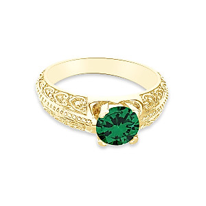 AFFY Round Shape Simulated Emerald In 14K Yellow Gold Over 925 Sterling Silver Ring Size 11.5