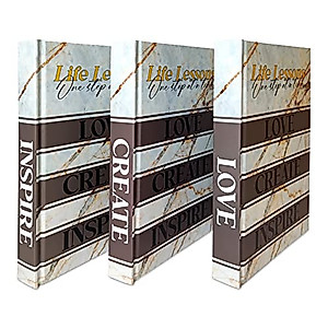 ZOKAEL Decorative Book Decor - Set Includes 3 Hard Cover Books with Love Create Inspire Quote, Decorated with Twine and Beads and A Faux Leaf. A Great Gift Idea