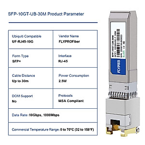 FLYPROFiber- 10GBase-T SFP+ to RJ45 for Ubiquiti, Unifi UF-RJ45-10G, Dream Machine Pro.10G-T RJ45 Transceiver for Ubiquiti, UBNT Unifi 10GBase-T Copper Module CAT6A/CAT7, 100FT(30M)