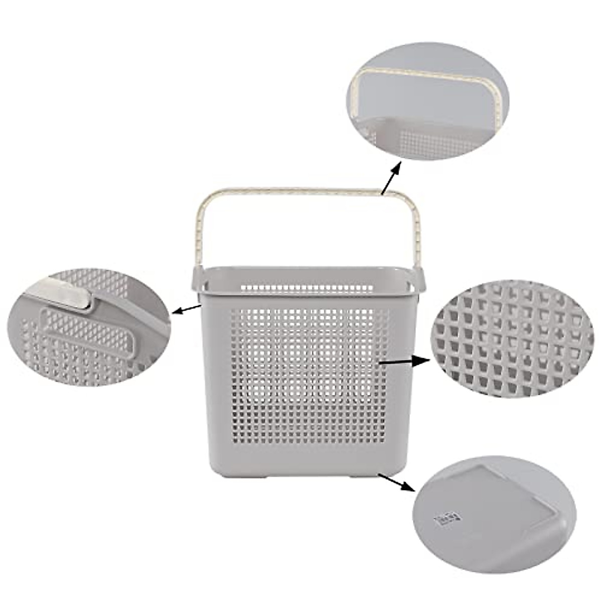 Easymanie 4 Pack 35 L Plastic Laundry Basket Clothes Hamper with Handle, Gray, F