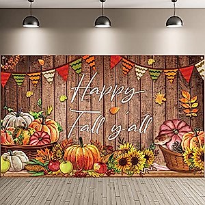 Fall Thanksgiving Party Decorations, Fall Thanksgiving Farmhouse Photography Backdrop Happy Fall Yall Background Rustic Wood Pumpkins Harvest Background Backdrop, 72.8 x 43.3 Inch