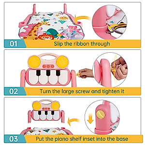 Baby Play Gym Mat, Kick and Play Baby Activity Gym with Music and Lights, Maydolly Baby Play Mats for Infants and Toddlers, Pink