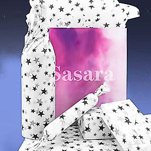 Hi Sasara 60 Sheets White with Black Star Tissue Paper,White and Black Tissue Paper for Gift Bags,Star Gift Wrapping Tissue for Halloween Christmas,Wedding,Birthday,DIY and Crafts,14 x 20 Inch