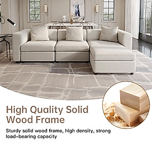 GraceNook Off-White Comfy Queen Sectional Sofa, Sleeper Sofa Couch with Removable Cushion, Modular Sofa with Pillows and Storage Chaise (Off-White, 5 sectional Sofa with 4 Chaise)