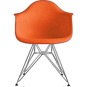 2xhome Eiffel Contemporary Molded Modern Dining Arm Chair With Metal Wire Legs, Orange,1 piece