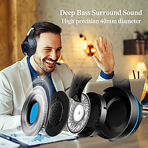 SVYHUOK Wired Gaming Headset for PS4, Over-Ear PC Headphones As Gifts for Kids Teens, Gamer Headset with Mic LED Light 3D Bass Surround Sound, Memory Foam Earpad for Mac, Laptop, Mobile (Black Blue)