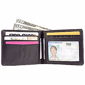 Big Skinny Men's Slimline Leather Bi-Fold Slim Wallet, Holds Up to 25 Cards, One Size, Black