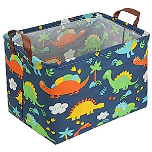ASKETAM Kid Cute Rectangle Toy Storage Basket, Collapsible Toy Box for Boy, Nursery Playroom Bedroom Toy Chest Decor Baby Clothes Hamper(Color Dinosaur)