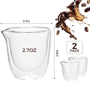 VENVENWEAVS Espresso Cups Set of 2,Double Wall 2.7OZ Spouts Espresso Shot Cups,Espresso Accessories For Espresso Machine,Clear Espresso Shot Glass Gift set