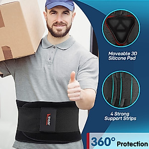 FEATOL Back Brace for Lower Back Pain Relief，Heavy Work Lifting, Sciatica, Herniated Disc with Ergonomically 3D Silicone Pad Men & Women L/XL
